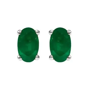 HAUS OF BRILLIANCE 14k Gold Gemstone Stud Earrings - White | Green Emerald